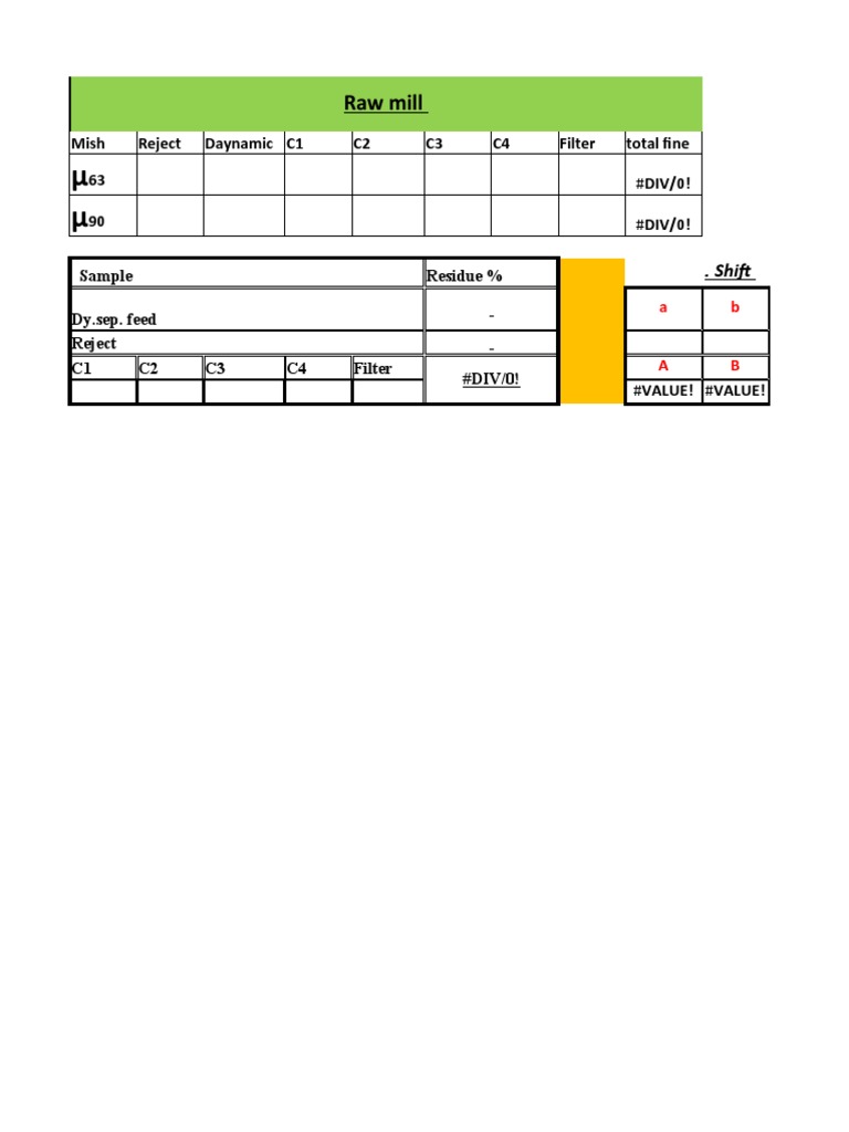 Raw and Sand Mill Efficiency Data | PDF | Materials | Cement