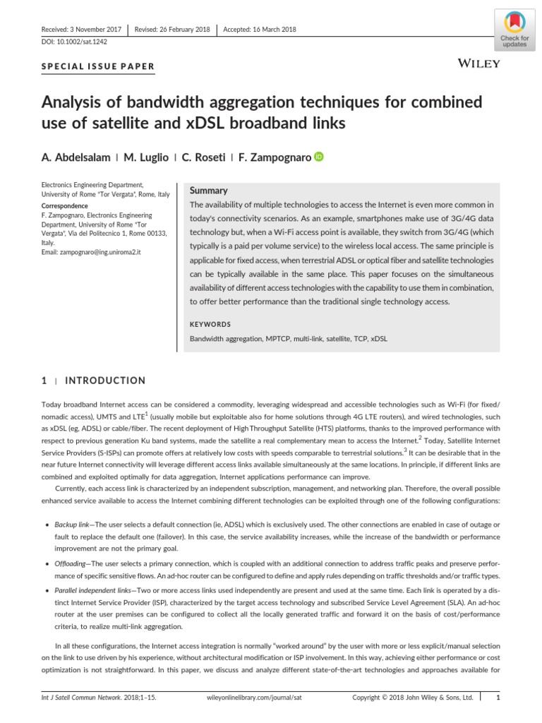 Analysis of Bandwidth Aggregation Techniques For Combined Use of Satellite and XDSL Broadband ...