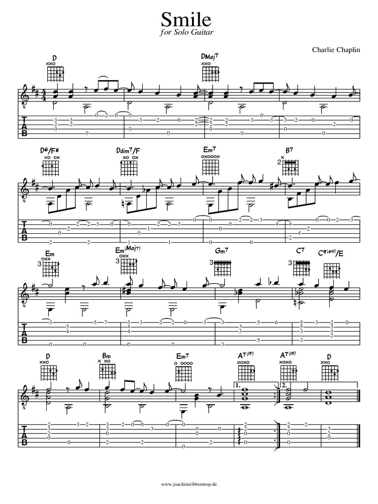 Partition guitare : "Smile" de Chaplin | PDF | Compositions