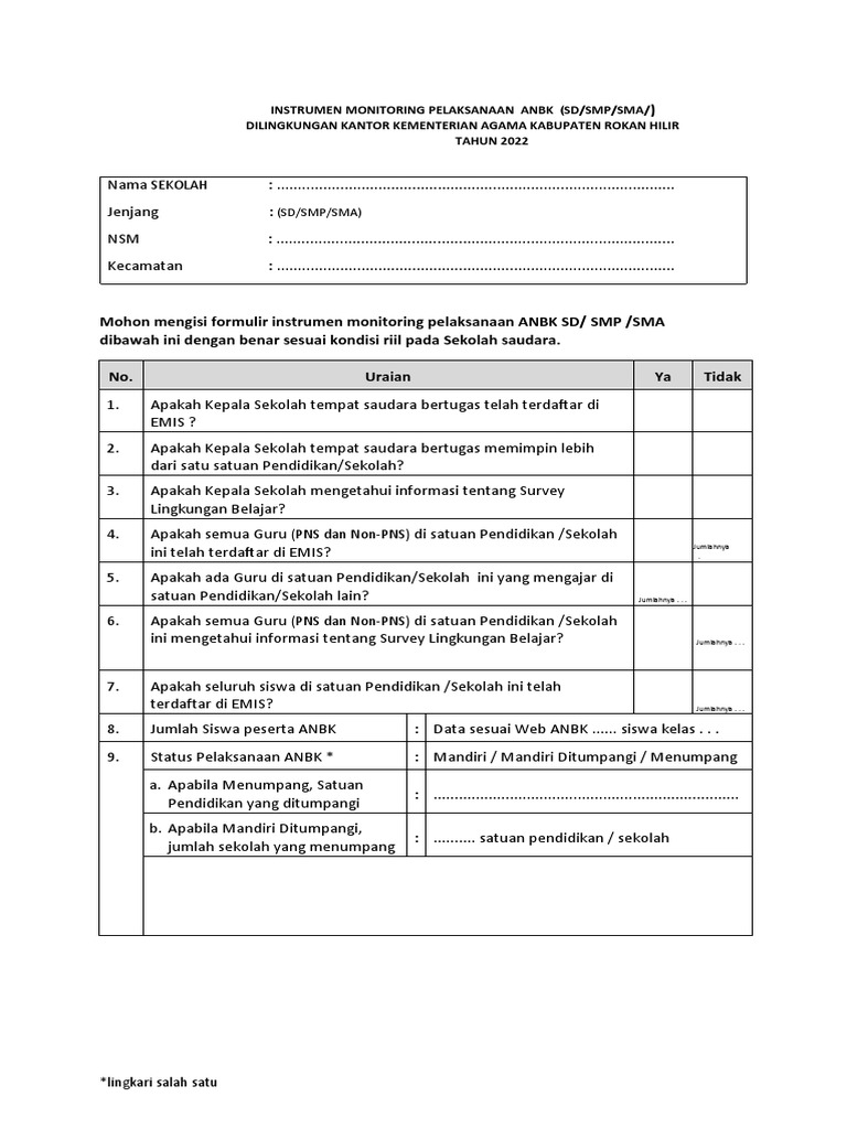 Instrumen Monitoring Anbk 2022 | PDF | Karier & Perkembangan