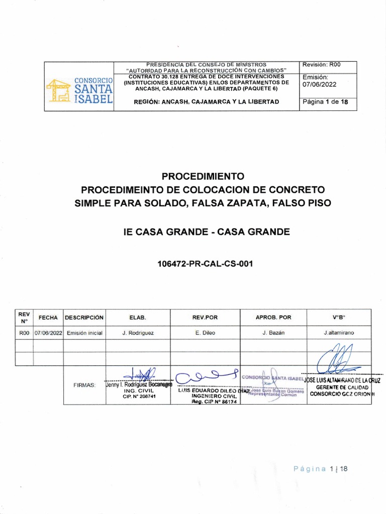 PR Cal Cs 001 Procedimiento de Concreto Simple | PDF | Hormigón ...