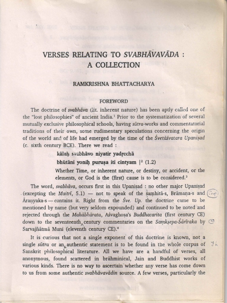 Bhattacharya Verses Relating To Svabhavavada A Collec | PDF
