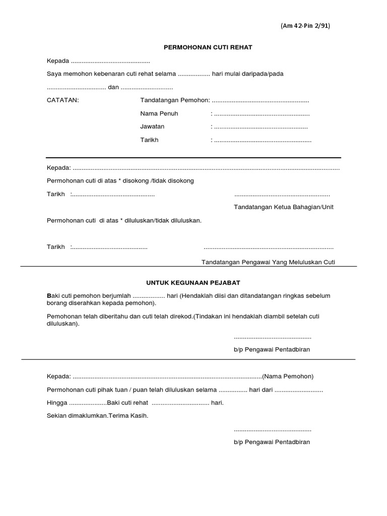 Permohonan Cuti Rehat | PDF