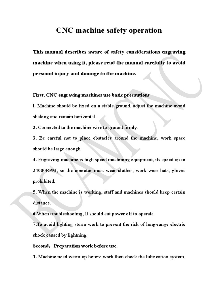 BCAMCNC CNC Machine Satety Operation Manual | PDF | Knife | Machines