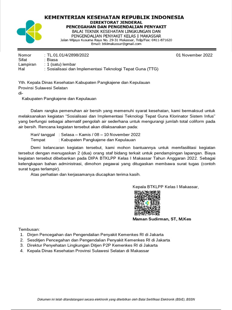 Surat Penyampaian Kegiatan TTG | PDF