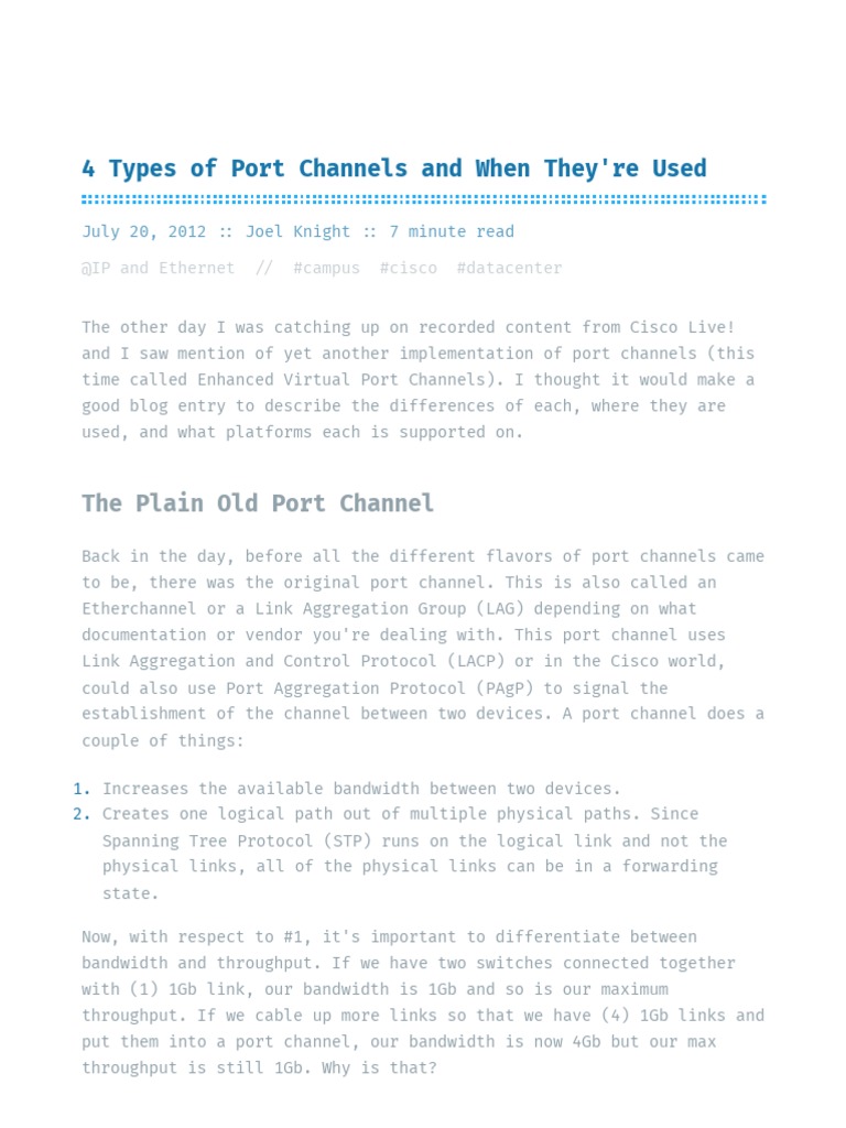 4 Types of Port Channels and When They're Used - Packetmischief - Ca | PDF