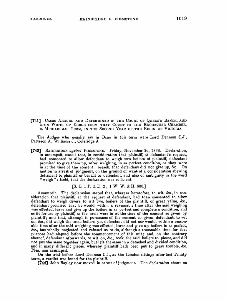 Bainbridge Against Firmstone (1838) 112 ER 1019 | PDF
