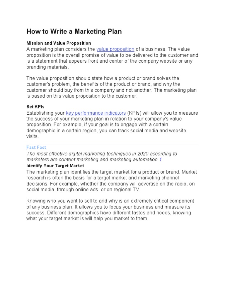 How To Write A Marketing Plan | PDF