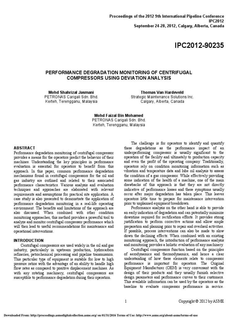 Performance Degradation Using Deviation Analysys Pdf Gases