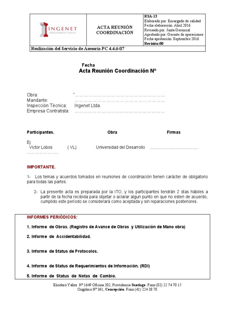 RSA-10 Acta Reunión Coordinación | PDF