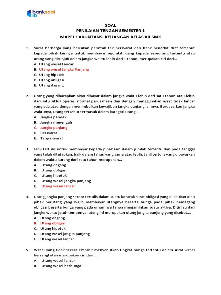 Soal PTS Akuntansi Keuangan Kelas 12 SMK Semester 1 2021 | PDF | Hukum | Bisnis