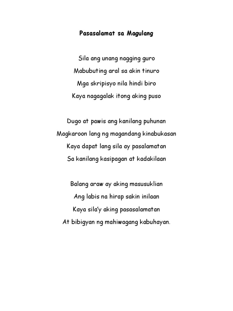 Pasasalamat Sa Magulang | PDF