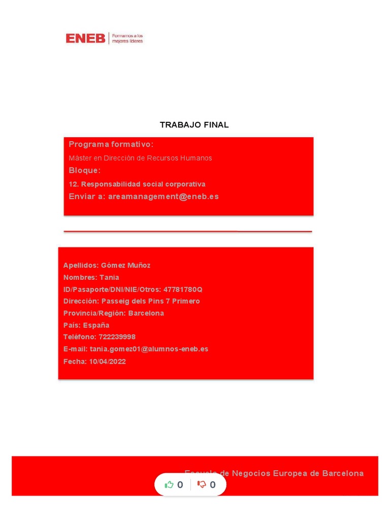 Responsabilidad Social Corporativa Trabajo Final Eneb | PDF