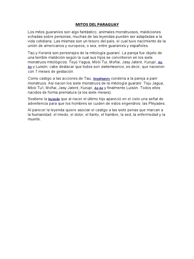 Mitos Del Paraguay | PDF | Mitología