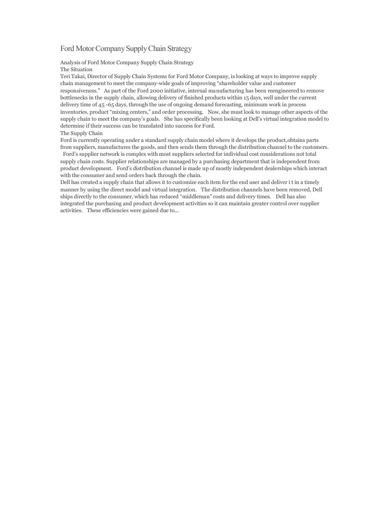 Ford Motor Company Supply Chain Strategy Pdf Business Process