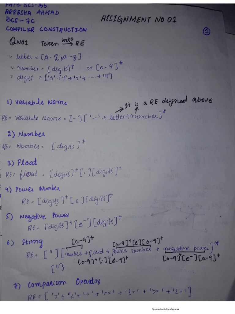 Compiler Construction - Solution Assignment 1 | PDF Compiler Construction - Solution Assignment 1 | PDF