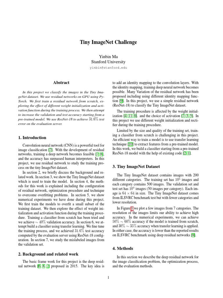 Tiny Imagenet Challenge: Yinbin Ma Stanford University | PDF