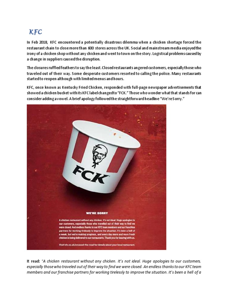 Case Study KFC Communication Crisis | PDF | Economies | Communication