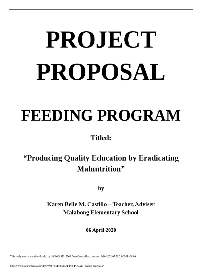 PROJECT PROPOSAL Feeding Prog | PDF | Malnutrition