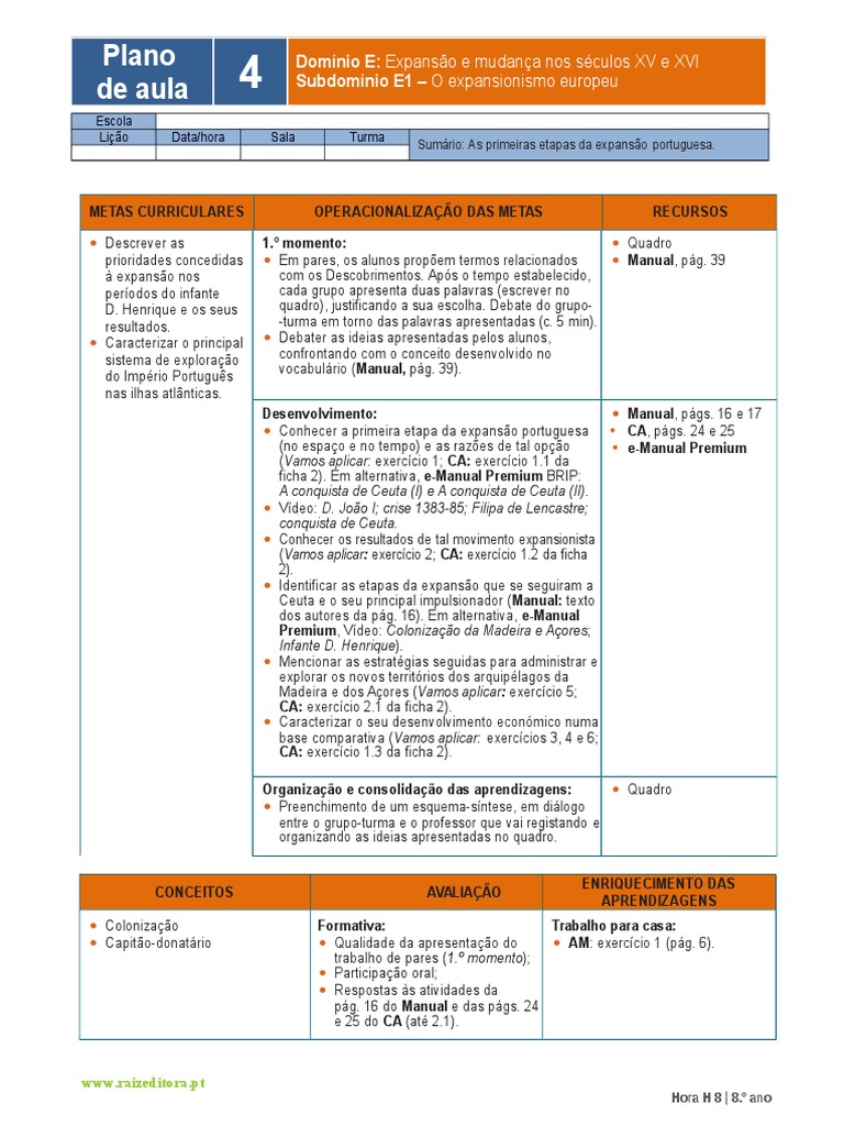 hh8 Plano Aula 4 | PDF | Portugal