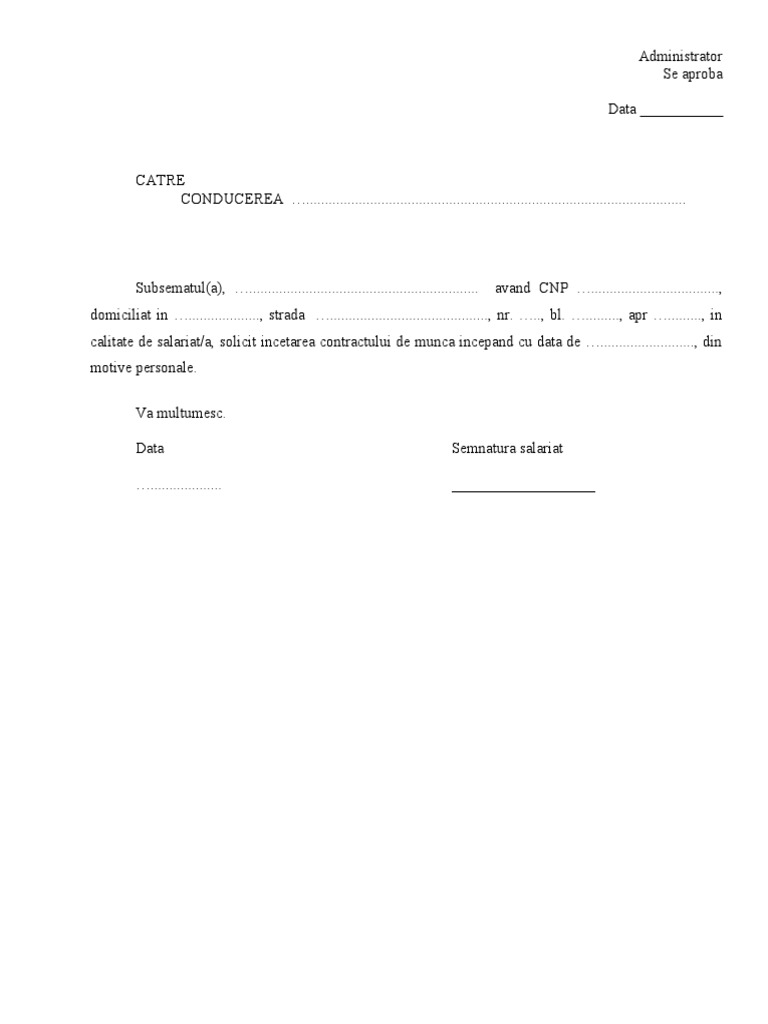 Cerere - Incetare CIM Acord Parti | PDF