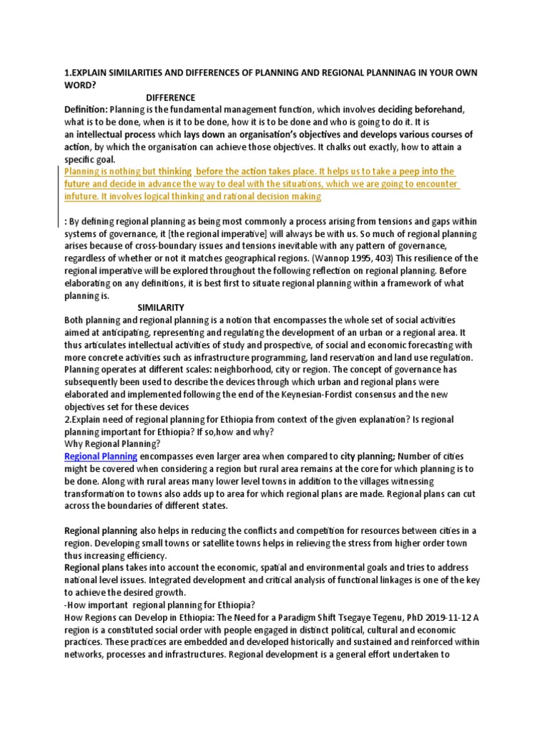 Planning vs. Regional Planning Explained | PDF | Wealth | Value (Economics)