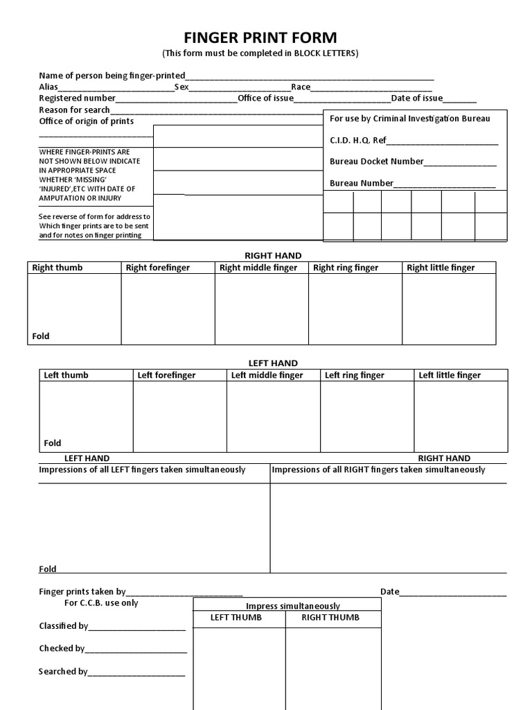 Fingerprint Form Instructions | PDF