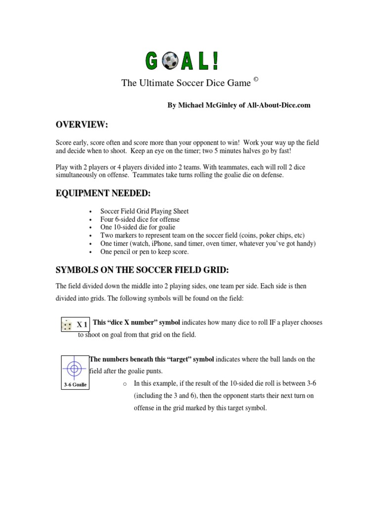 Goal Ultimate Dice Soccer Game Instructions | PDF | Sports & Recreation