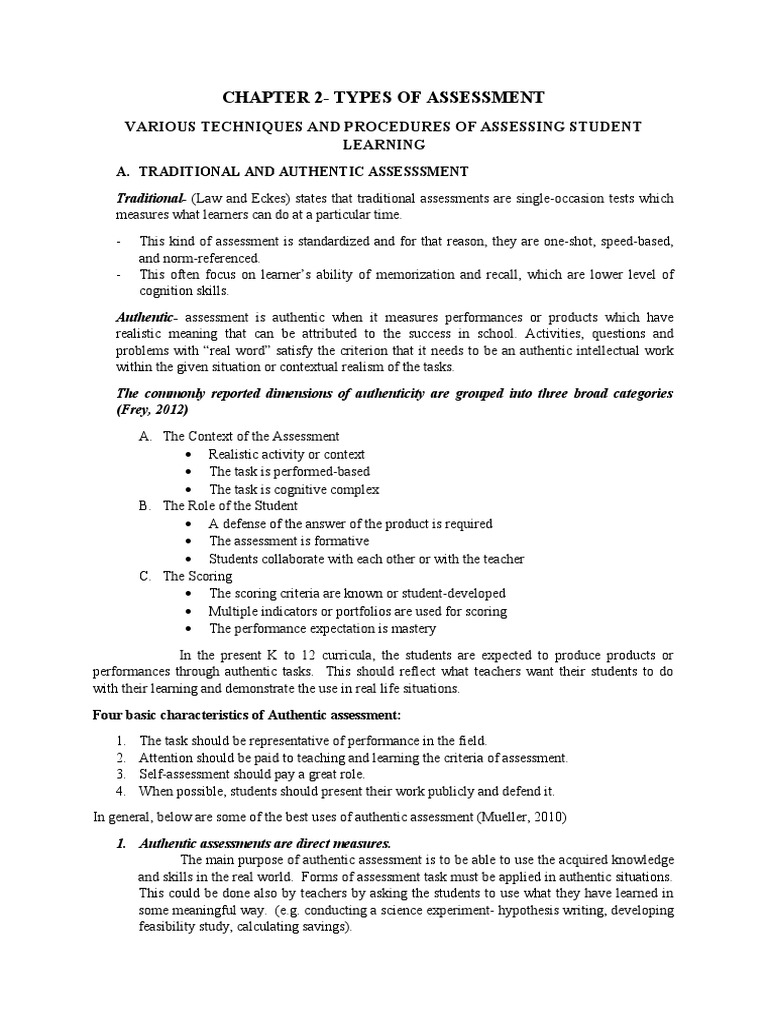 Chapter 2 Types Of Assessment Pdf Educational Assessment Test