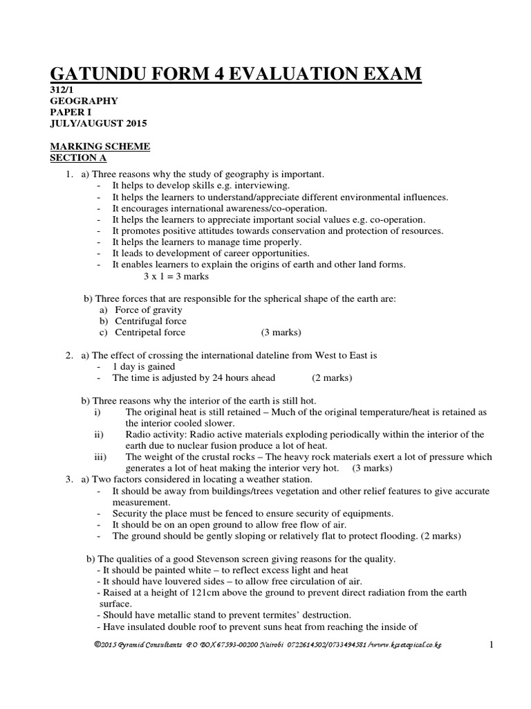 Gatundu 2015 Geo Pp1 Marking Scheme | PDF | Rock (Geology) | River