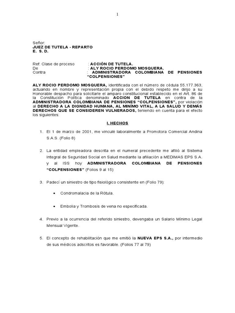 Tutela contra Colpensiones por Incapacidades | PDF | Pensión | Derechos ...