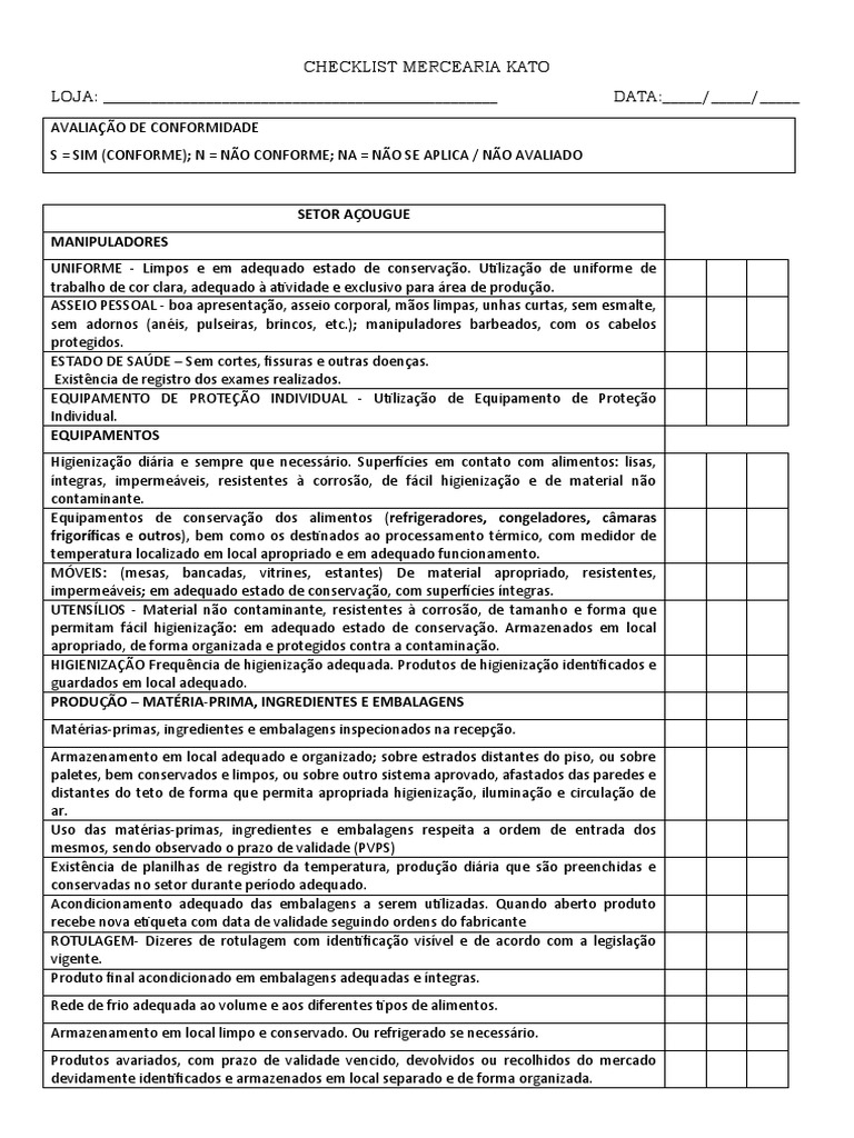 Checklist Mercearia Kato 2017 | PDF | Embalagem e rotulagem | Matéria-prima