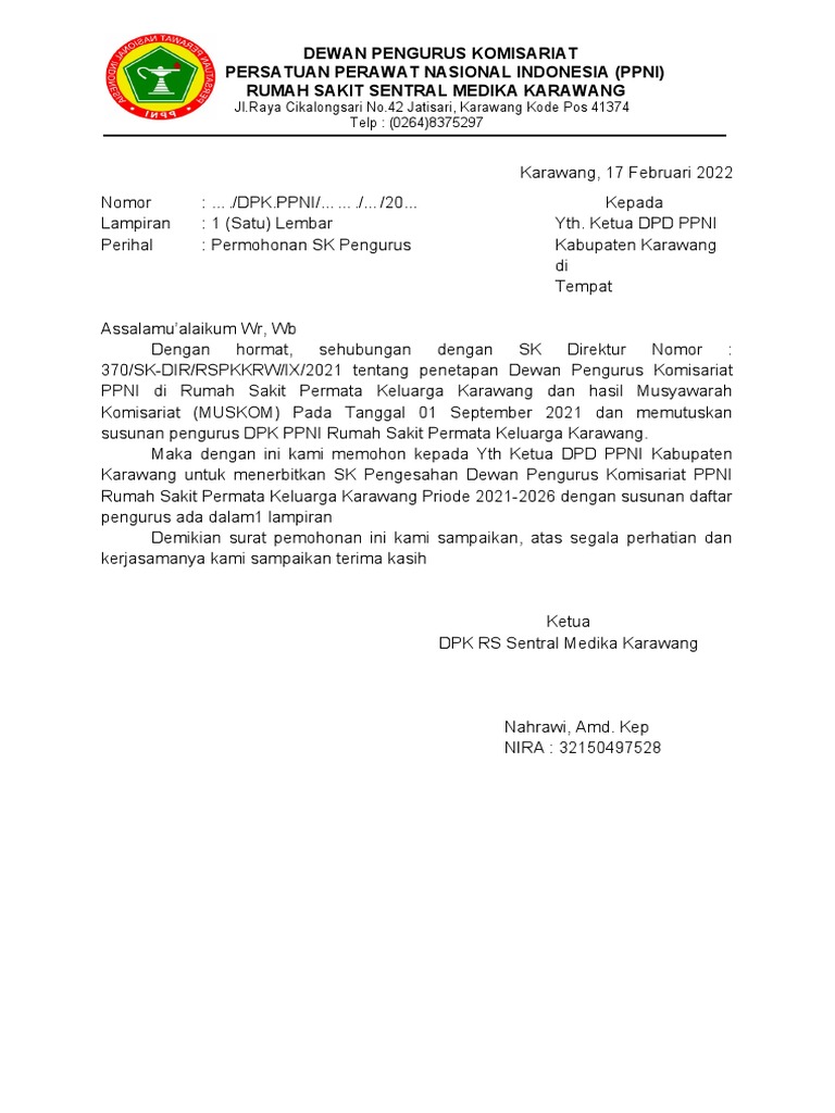 Form Surat Pemohonan Pengesahan SK DPK SENTRAL MEDIKA | PDF