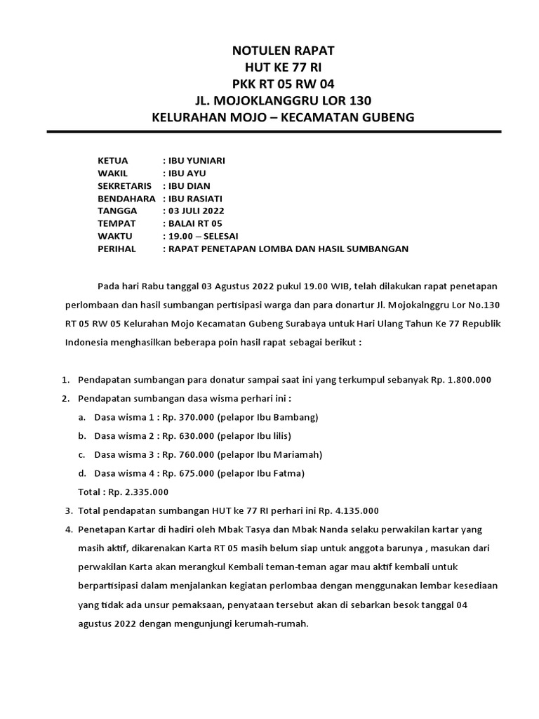 Notulen Rapat PKK | PDF