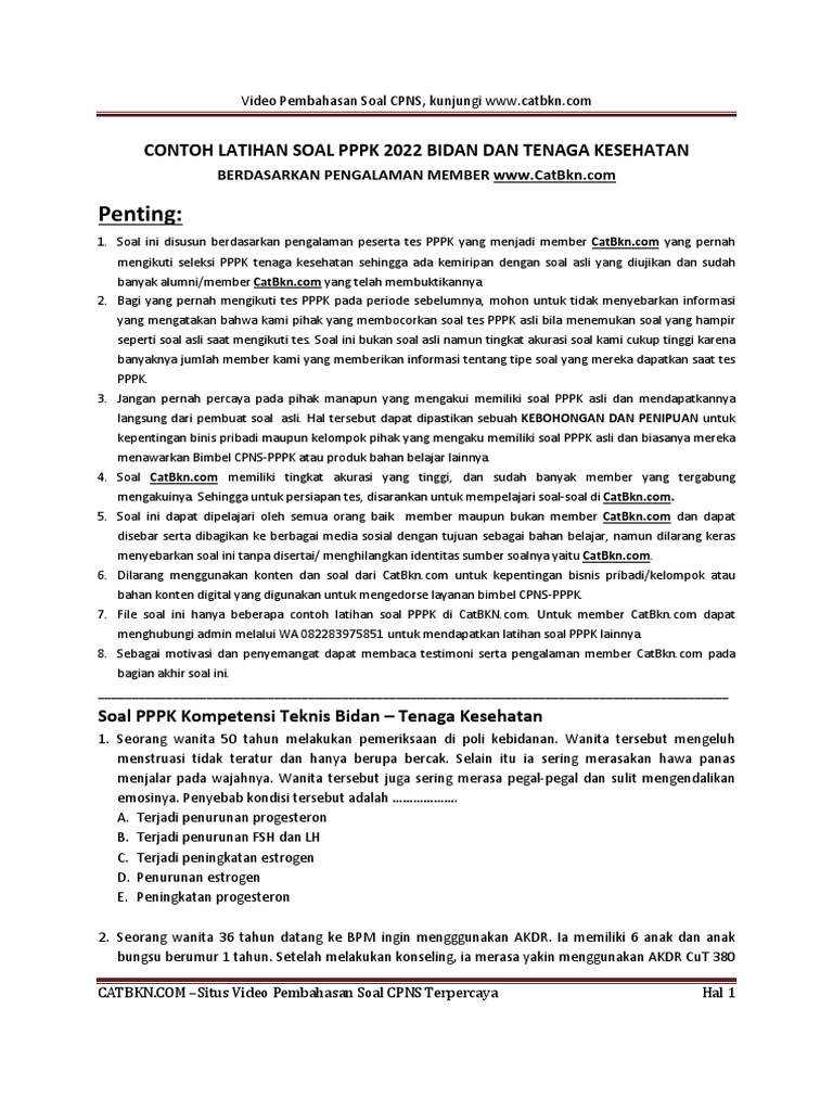 (Shared) Latihan Soal PPPK 2022 Bidan - Tenaga Kesehatan | PDF | Karier & Perkembangan ...