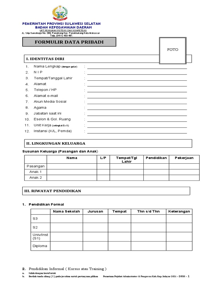 Form DRH Pemetaan Selayar | PDF