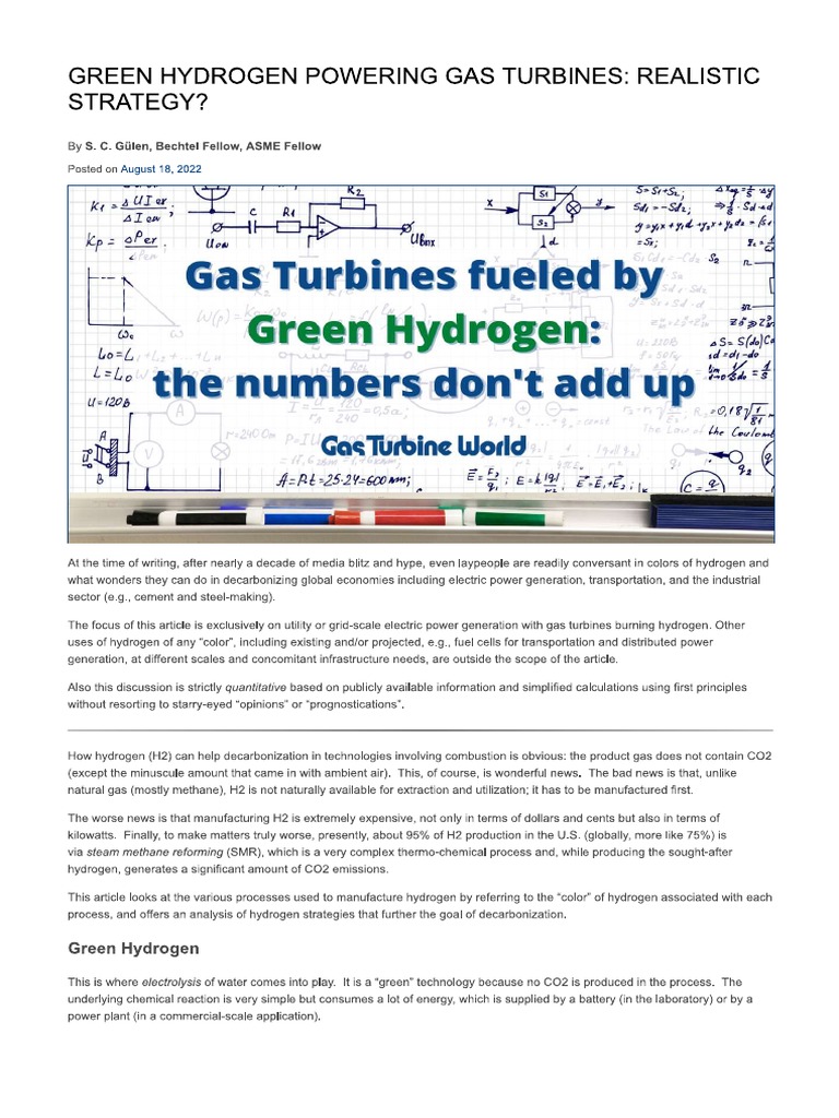 Green Hydrogen Powering Gas Turbines - Realistic Strategy | PDF