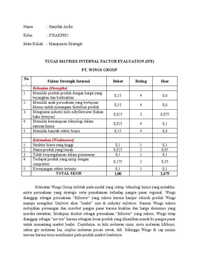 Analisis Matriks IFE dan EFE Wings Group | PDF | Pengelolaan Keuangan ...