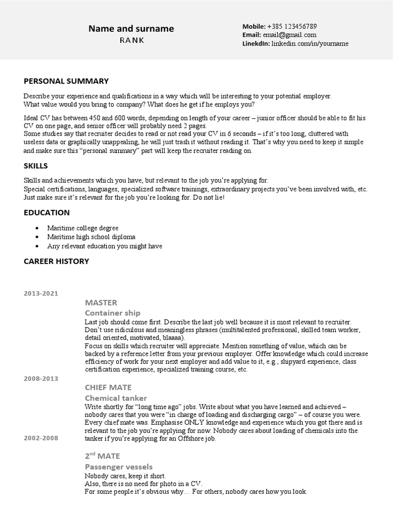 CV Template For Seafarers 1 | PDF | Recruitment