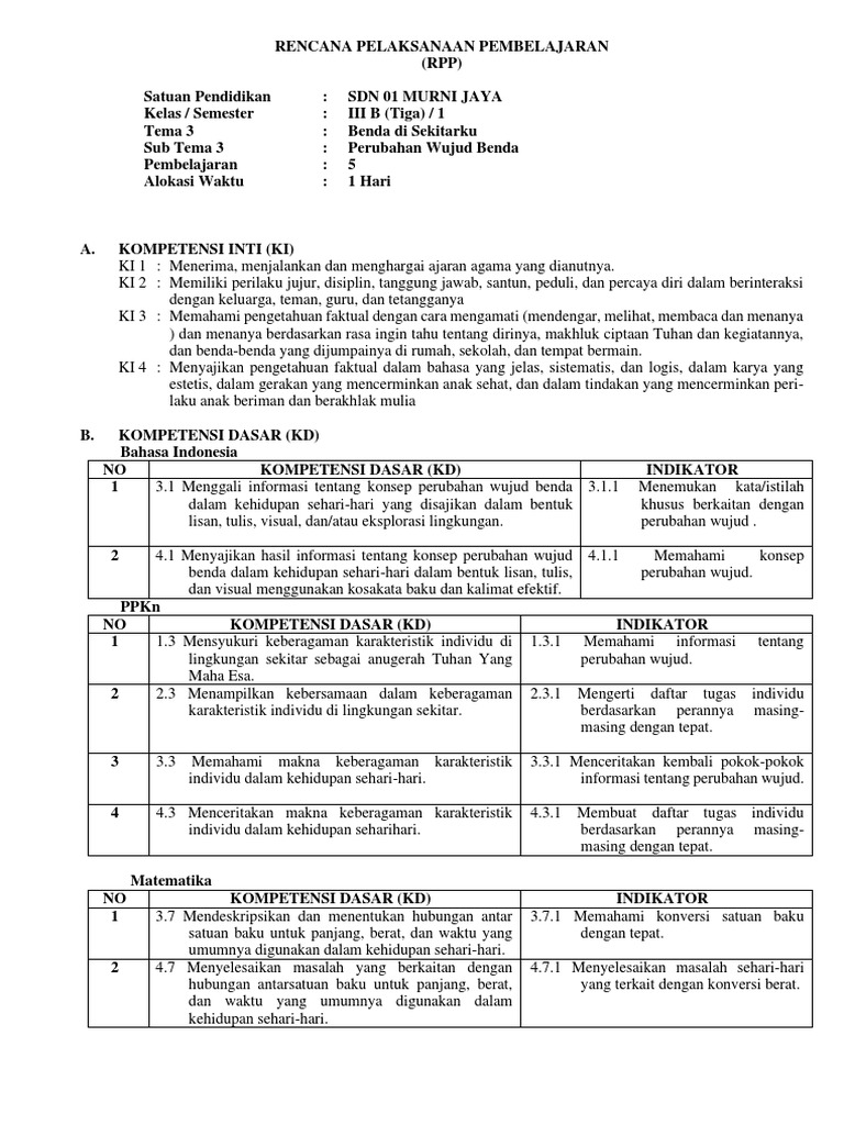 RPP Kelas 3, Tema 3, Subtema 3 | PDF