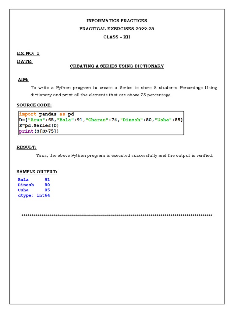 Class 12 Ip Practical Exercises 2022-23 (Updated) | PDF