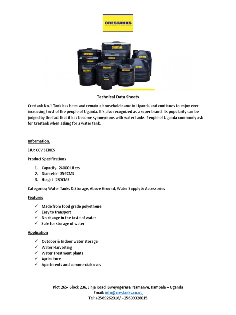 Crestank Water Tank Specifications Uganda | PDF