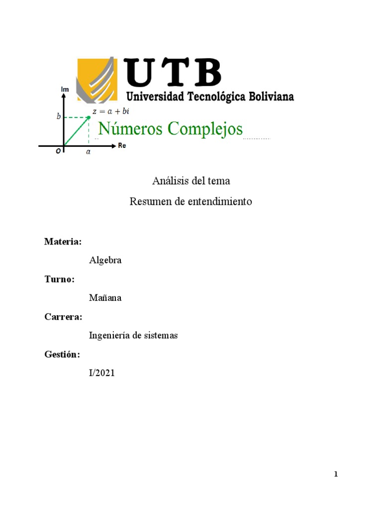 Análisis Del Tema Numeros Complejos | PDF | Números | Número complejo
