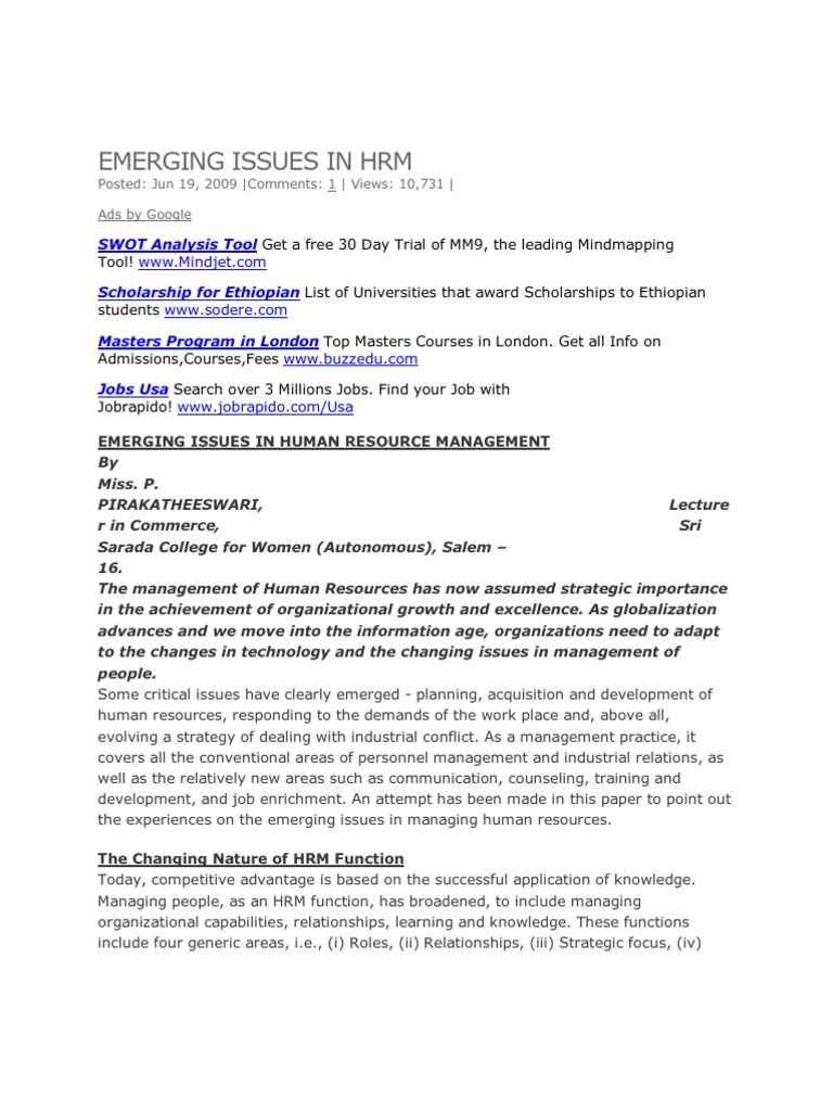 Emerging HR Issues and Trends | PDF | Human Resource Management ...