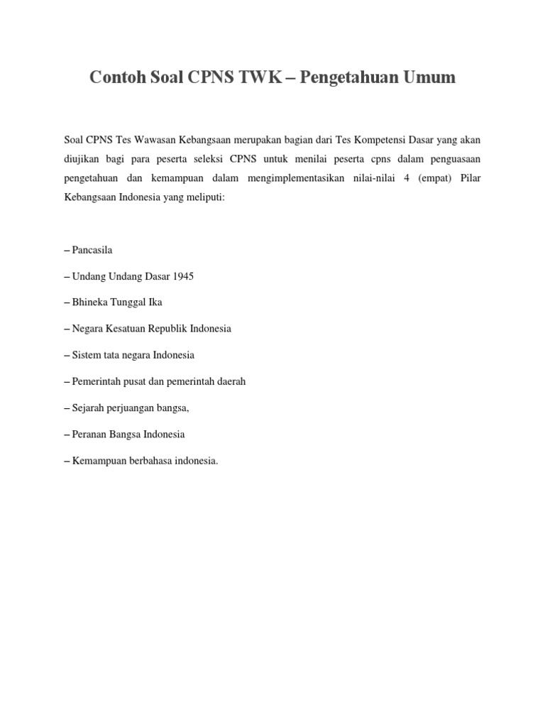 Contoh Soal CPNS TWK - Pengetahuan Umum | PDF