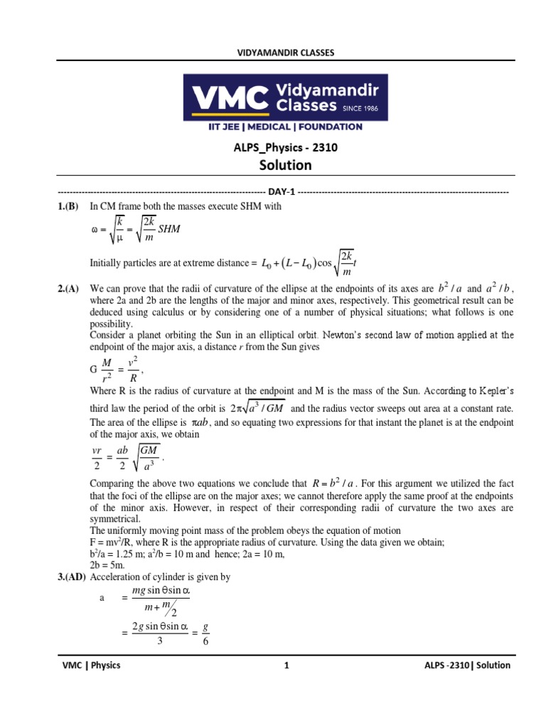 ALPS 2310 Physics Assignment Solution | PDF | Ellipse | Rotation Around A Fixed Axis