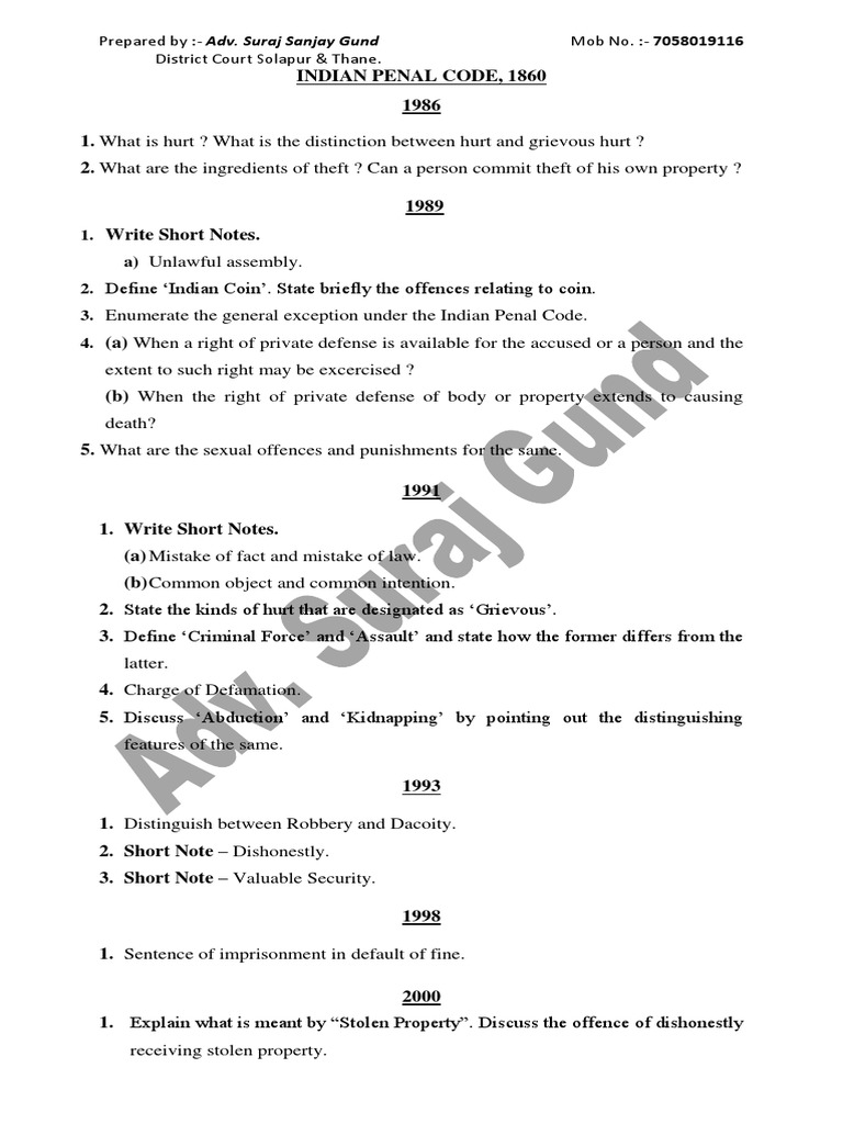 IPC-Mains Questions PDF | PDF