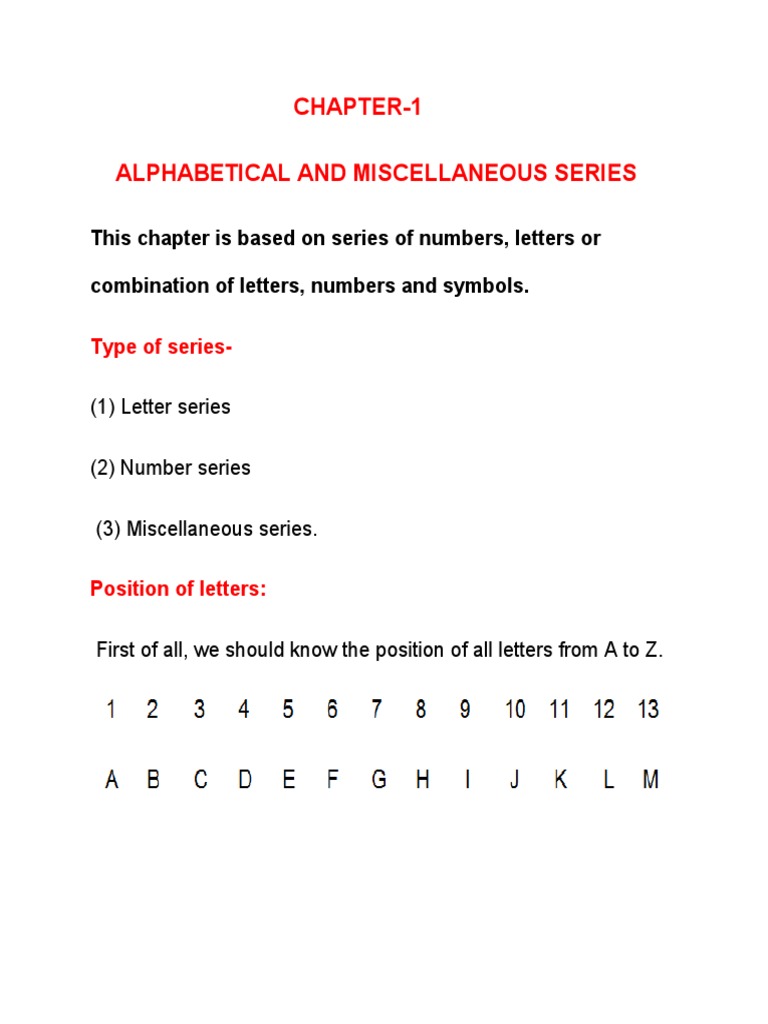 Chapter - 1. Alphabetical and Miscellaneous Series | PDF