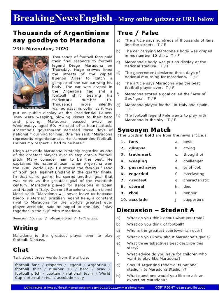 Maradona Worksheet | PDF | Diego Maradona | Sports