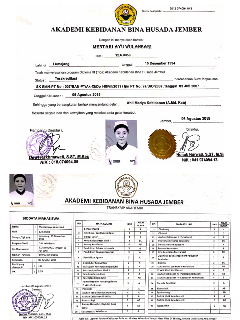 Ijazah And Transkip D3 Kebidanan Pdf